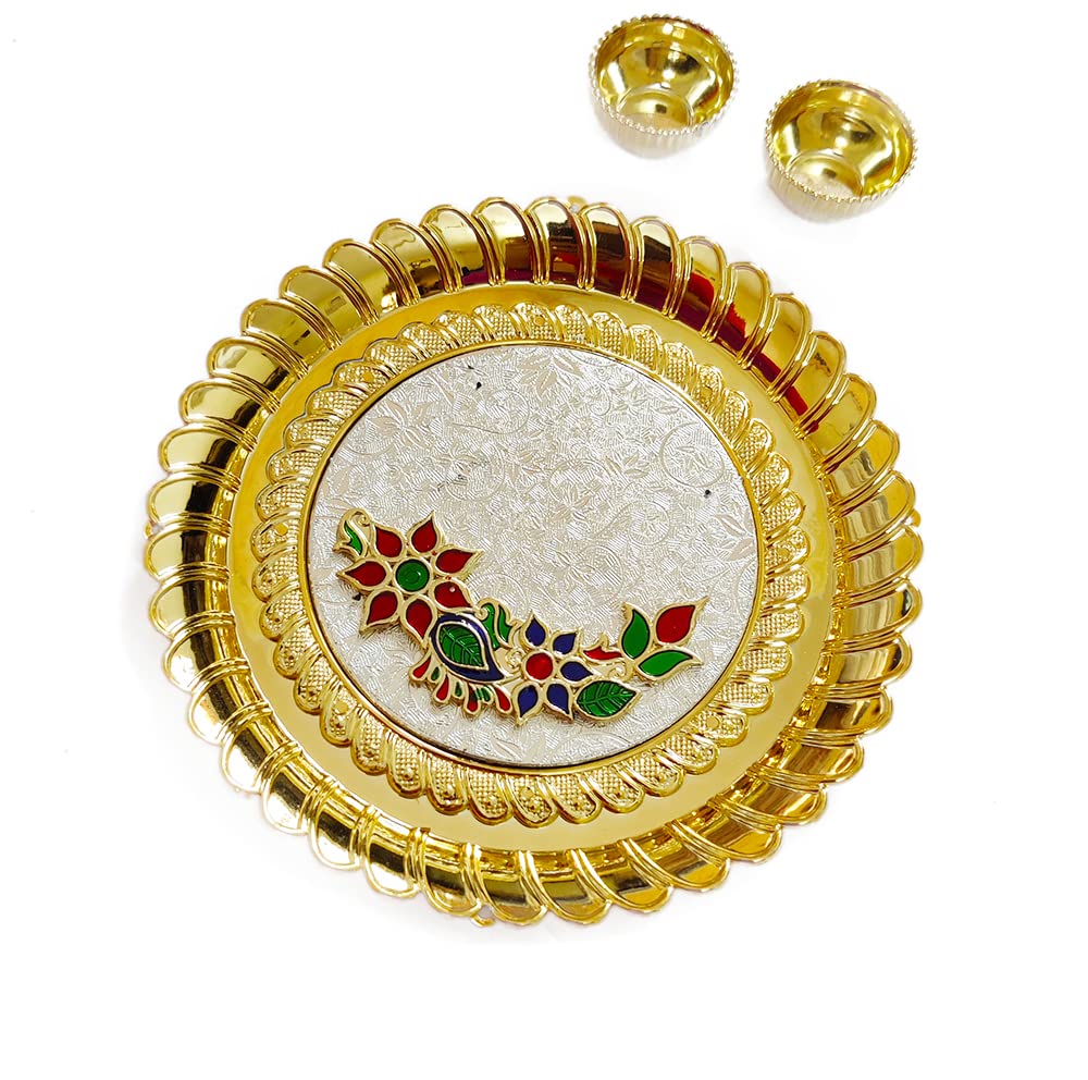 Handcrafted Acrylic Pooja Thali with Kumkum Holder Decorative Rakhi Th ...