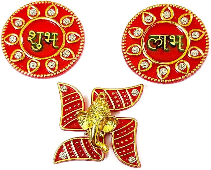 Kundan Studded Round Shubh Labh Swastik Sticker | DMS Retail