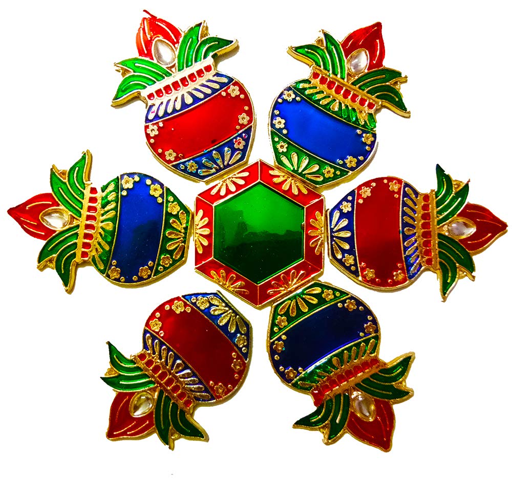 Multicolor Decorative Handcrafted Metal Kalash Rangoli Sticker for ...