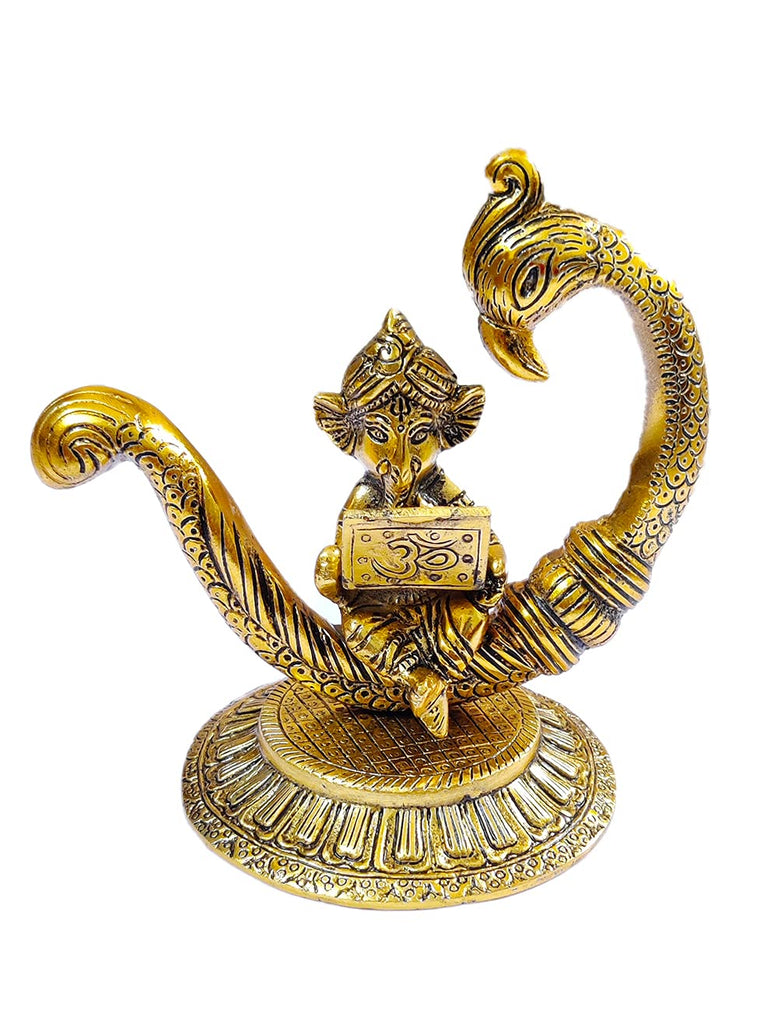 DMS RETAIL Lord Ganesha Reading Book Sitting on Peacock Statue| Ganesh ...