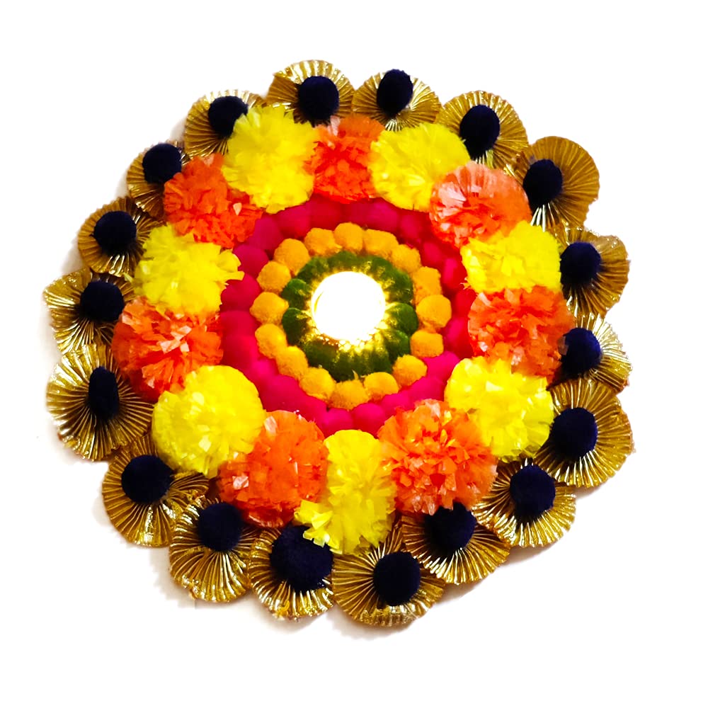 DMS RETAIL Multicolor Artificial Marigold Flower Mat Rangoli Aasan Tea ...