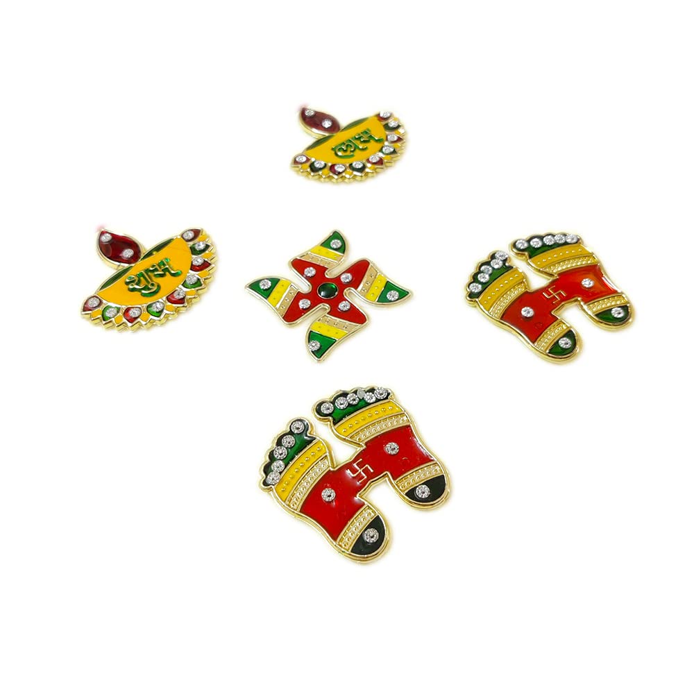 DMS Retail Metal Diya Shubh Labh Laxmi Feet Swastik Sticker for Door E ...